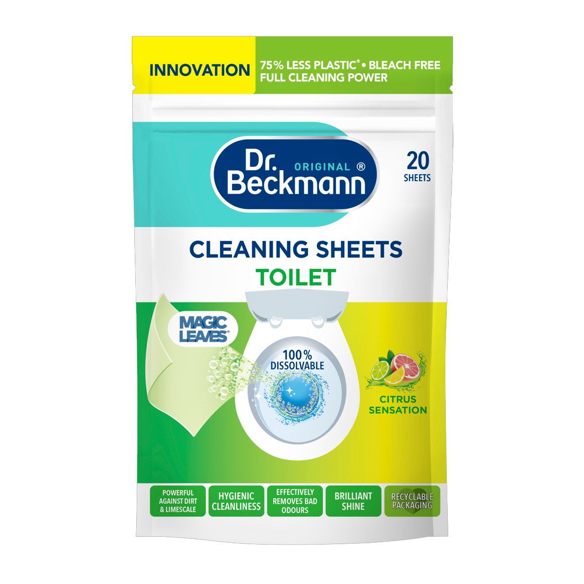 Dr Beckmann Toilet Cleaning Sheets Magic Leaves Citrus 20 sheets - BOOMSHOP